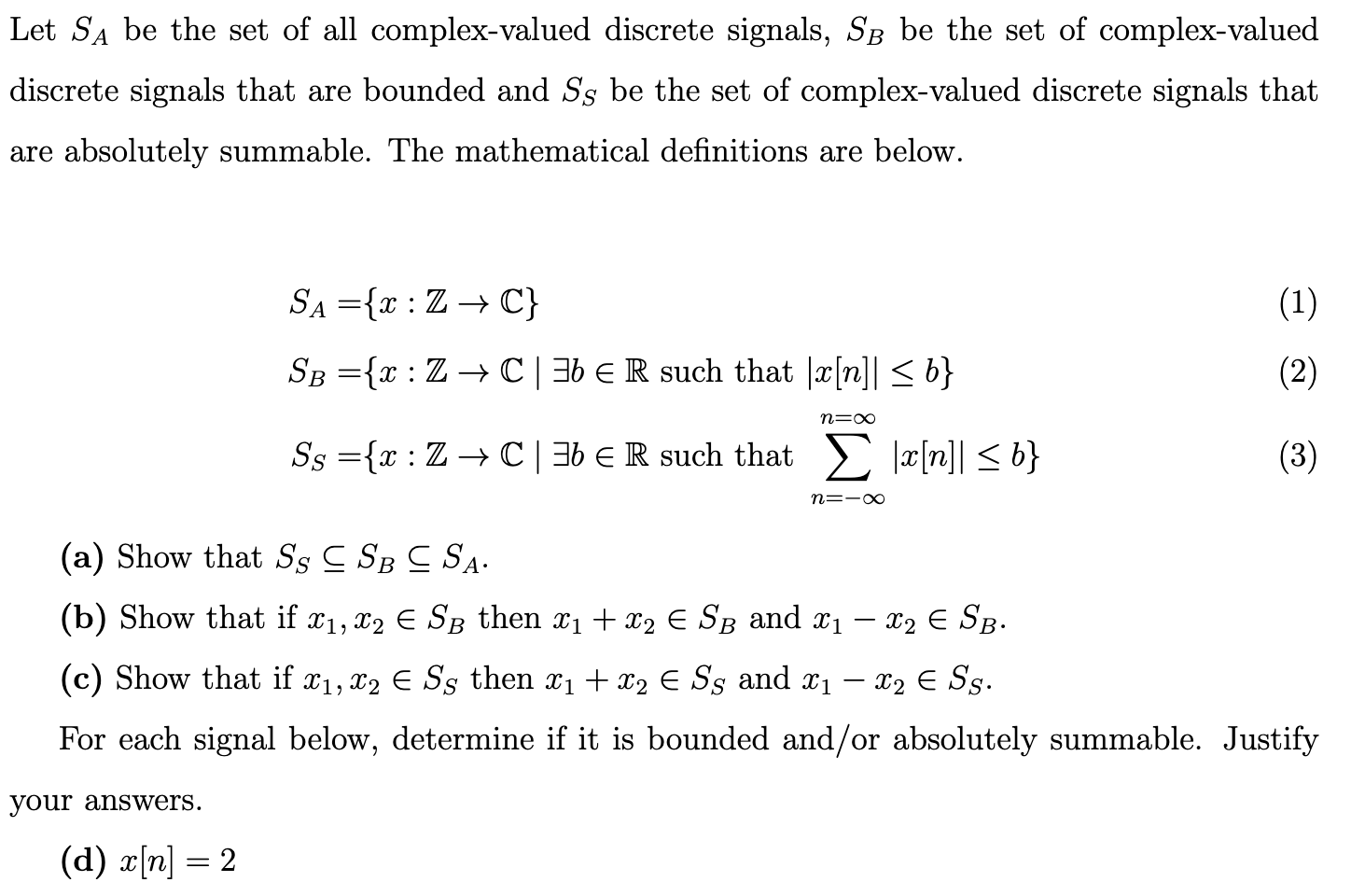 Solved Let Sa be the set of all complex-valued discrete | Chegg.com