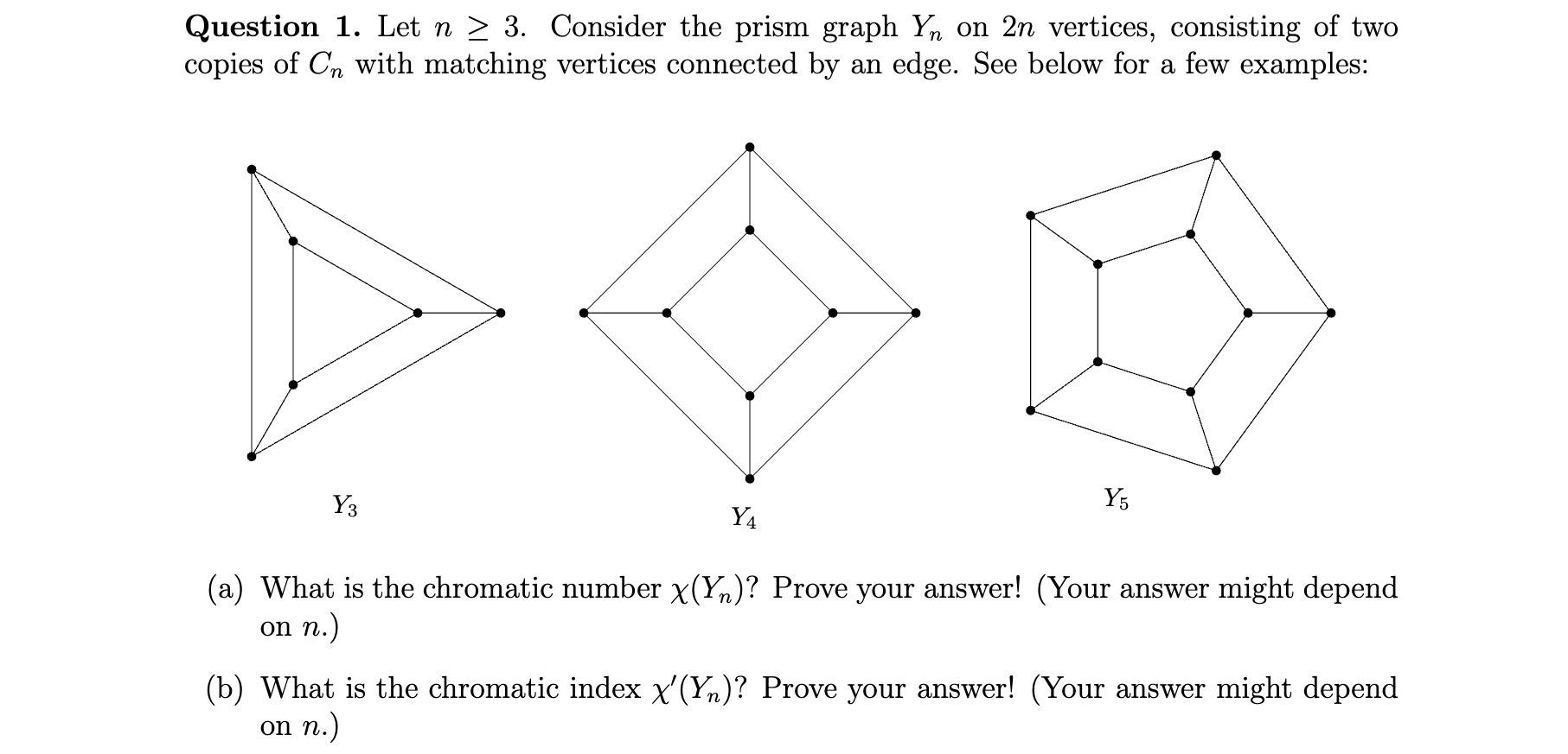 Question 1. Let n≥3. Consider the prism graph Yn on | Chegg.com