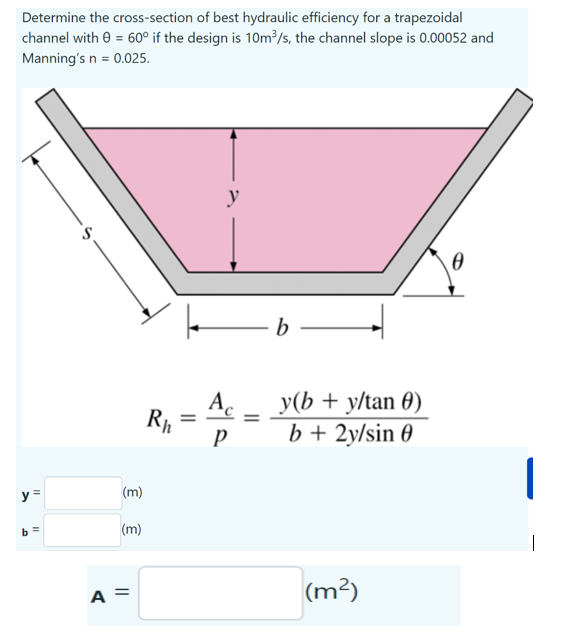 Solved Determine the cross-section of best hydraulic | Chegg.com