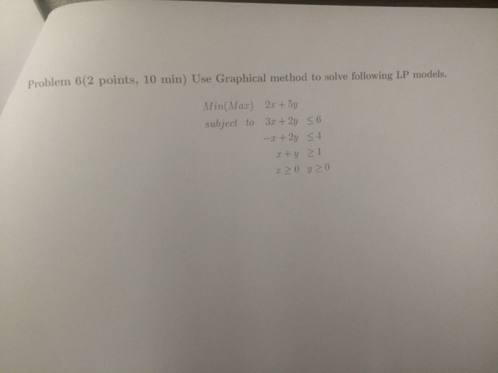 Solved Problem 6(2 points, 10 min) Use Graphical method to | Chegg.com