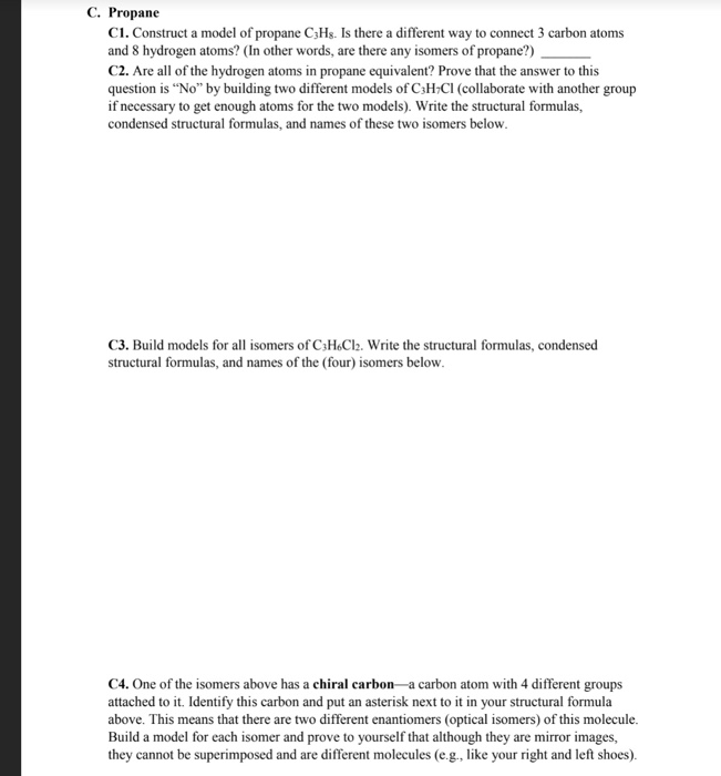 Solved C. Propane C1. Construct a model of propane C3Hs. Is | Chegg.com