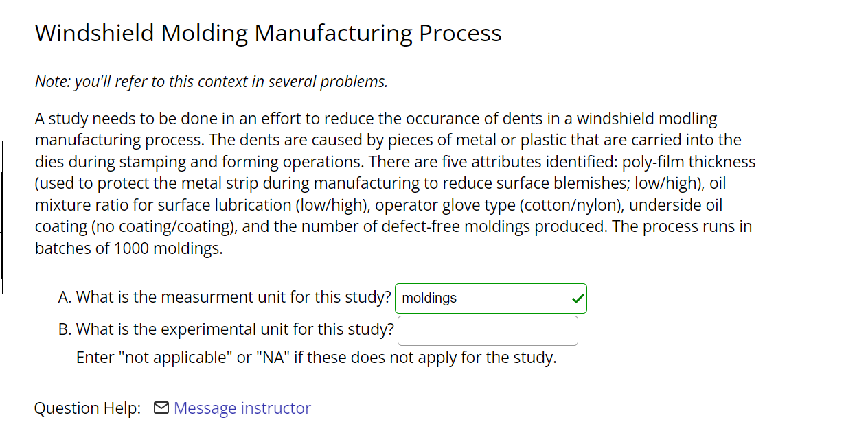 Solved Windshield Molding Manufacturing Process Note: you'll | Chegg.com