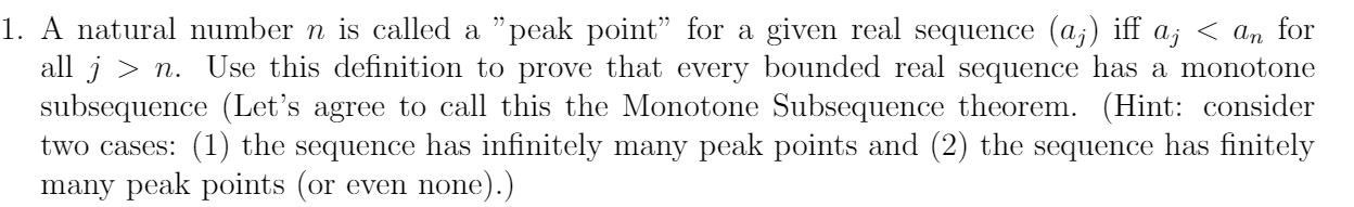 Solved 1. A natural number n is called a "peak point” for a | Chegg.com