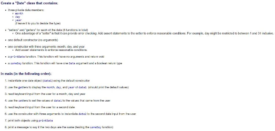 Solved Note Needs answer in Cpp format Create a "Date" | Chegg.com