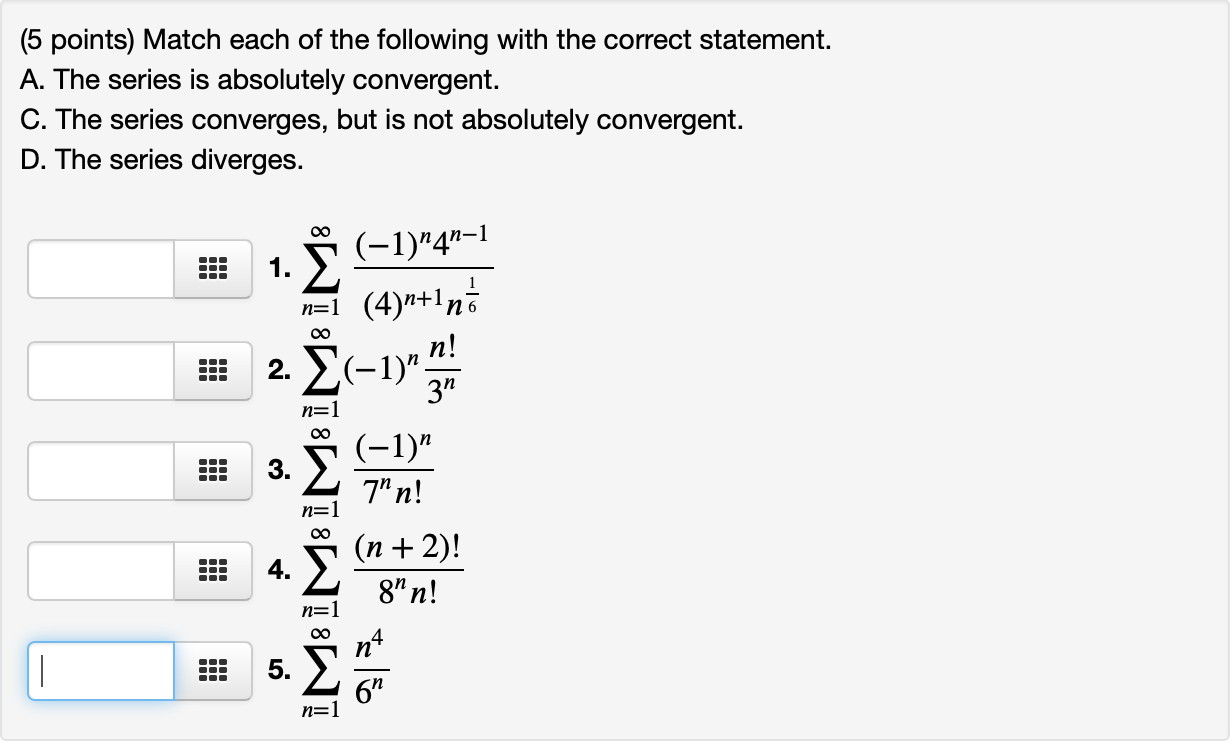 Solved (5 points) Match each of the following with the | Chegg.com