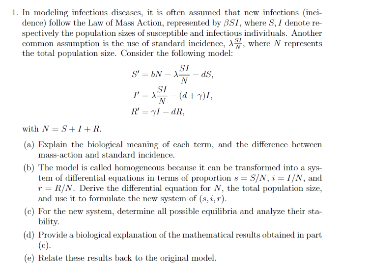 Solved In modeling infectious diseases, it is often assumed | Chegg.com