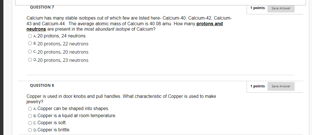Solved Calcium has many stable isotopes out of which few are | Chegg.com