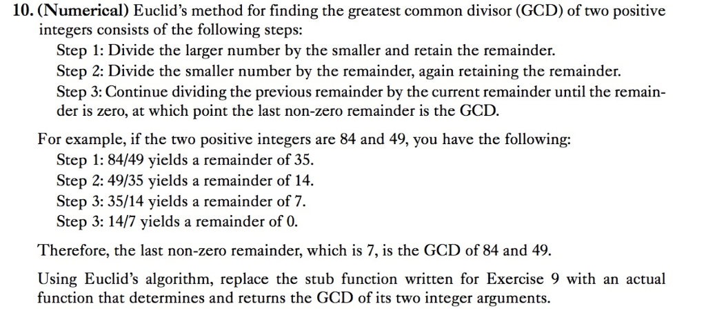 Solved 10. (Numerical) Euclid's method for finding the | Chegg.com