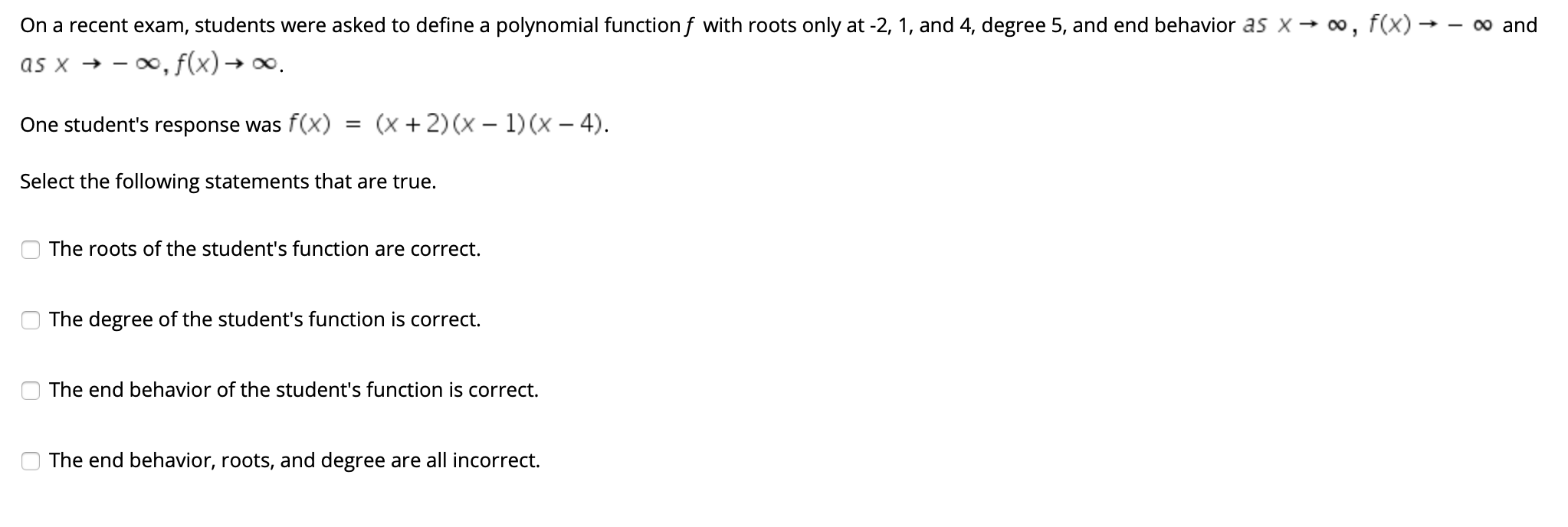 Solved Students were asked to define a polynomial function f | Chegg.com