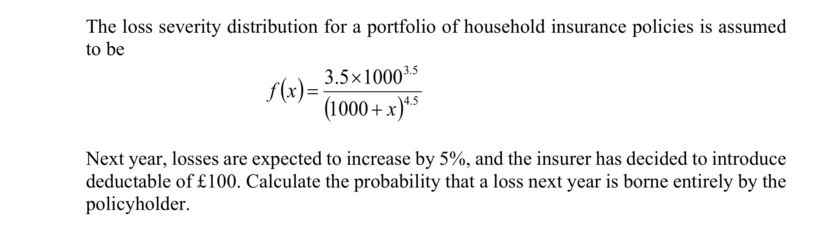 Solved The loss severity distribution for a portfolio of | Chegg.com