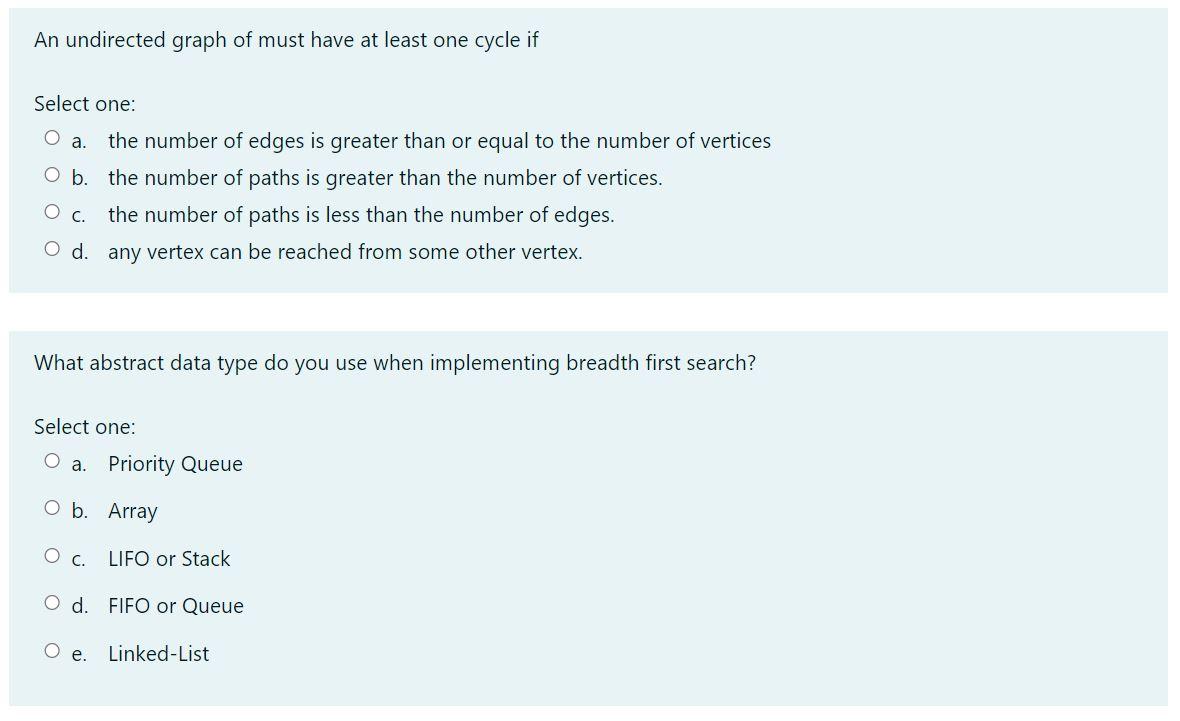 Solved An undirected graph of must have at least one cycle | Chegg.com