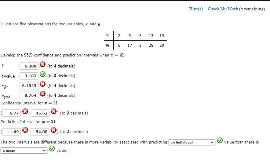 Solved Hint(s) Check My Work (2 remaining) Given are five | Chegg.com