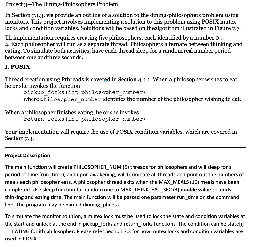 Solved Project 3–The Dining-Philosophers Problem In Section | Chegg.com