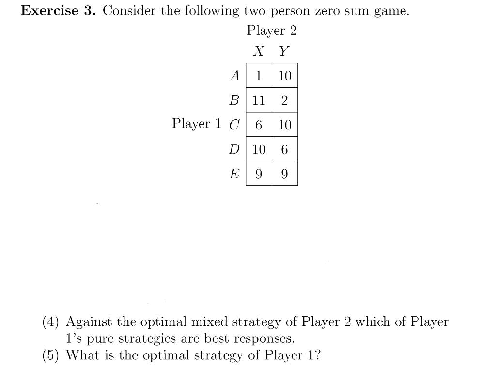 Solved Exercise 3. Consider the following two person zero | Chegg.com