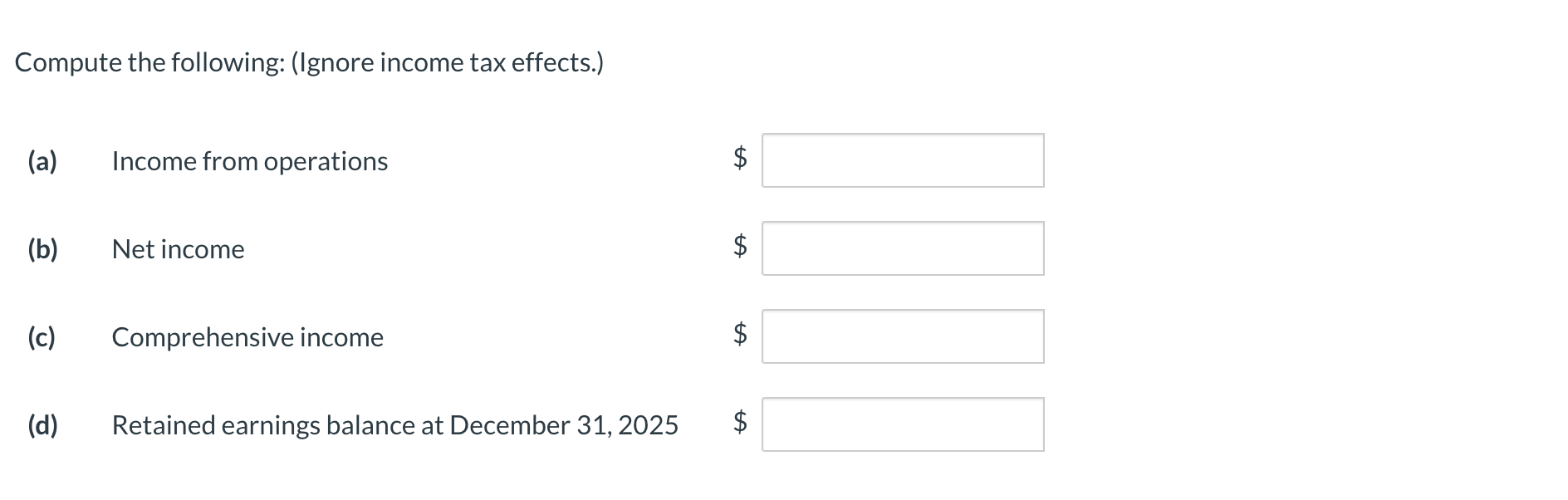 Solved Compute the following: (Ignore income tax effects.) | Chegg.com