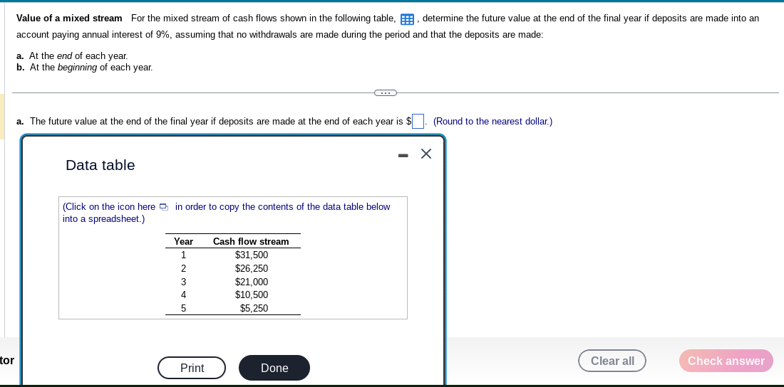 Solved Value of a mixed stream For the mixed stream of cash | Chegg.com