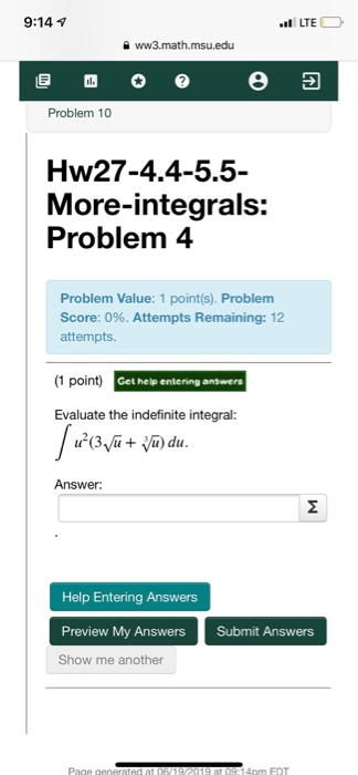 Solved 9:14 LTE ww3.math.msu.edu Problem 10 Hw27-4.4-5.5 | Chegg.com
