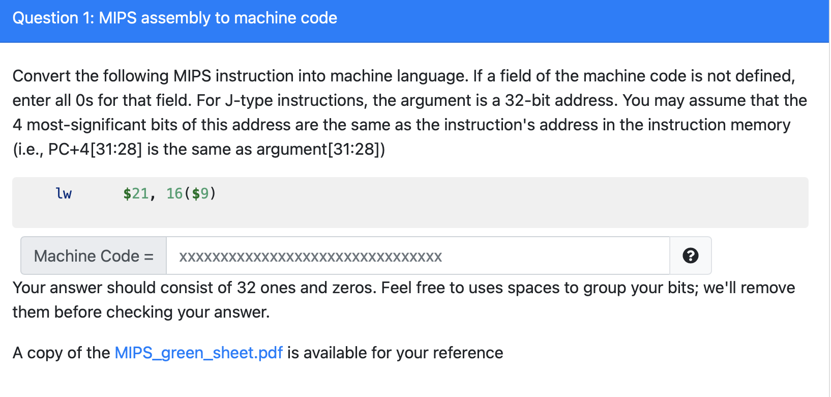 Solved Question 1: MIPS assembly to machine code Convert the | Chegg.com
