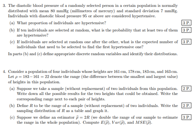 Solved 3. The diastolic blood pressure of a randomly | Chegg.com
