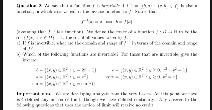 Solved Question 2. We say that a function f is invertible if | Chegg.com