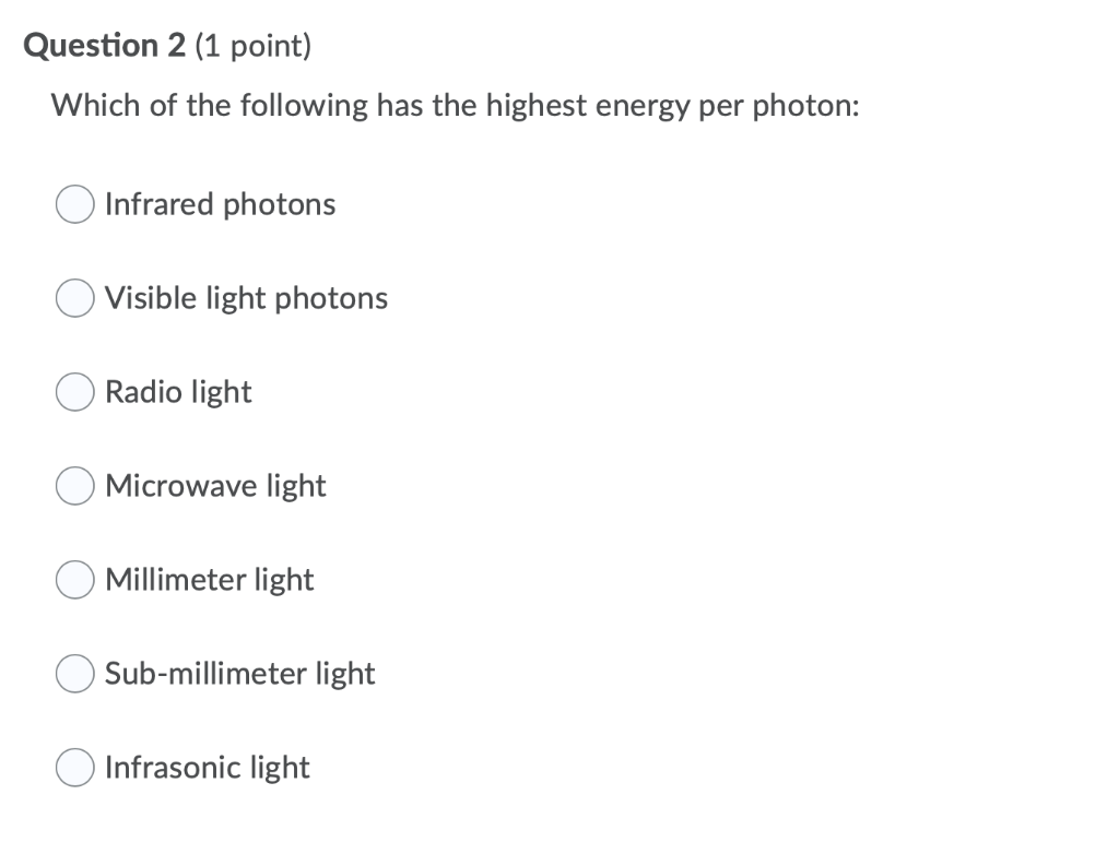Solved Question 2 (1 point) Which of the following has the | Chegg.com