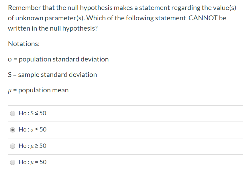 Solved Remember that the null hypothesis makes a statement | Chegg.com