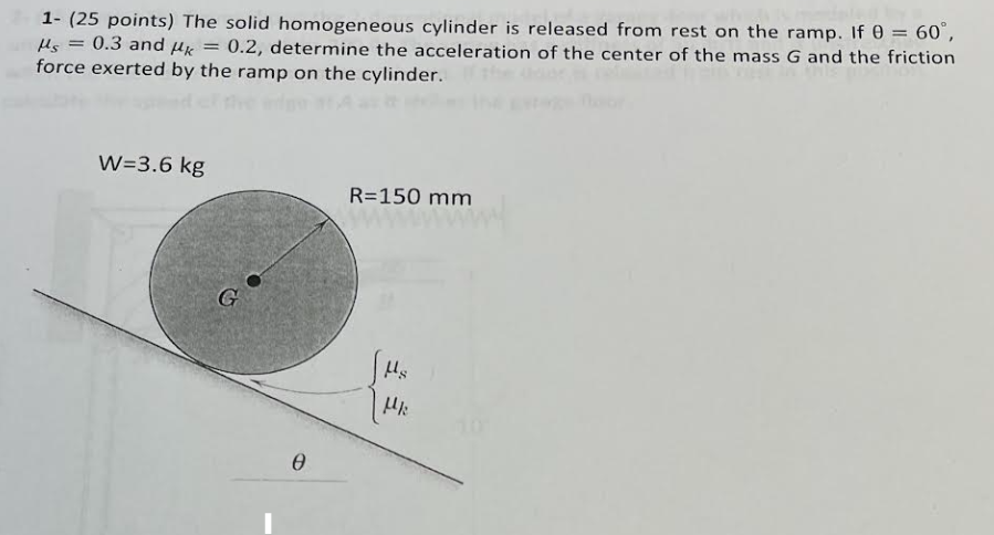 Solved 1- (25 points) The solid homogeneous cylinder is | Chegg.com