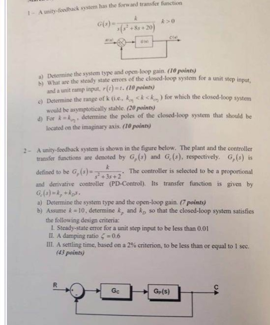 Solved 1 - A unity-feedback system has the forward transfer | Chegg.com