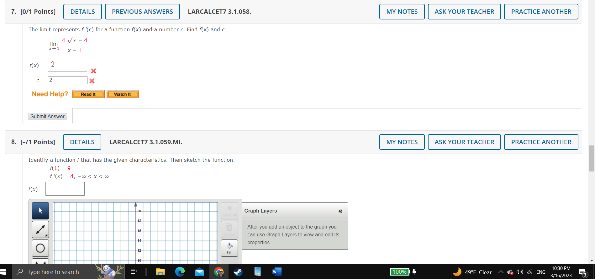 Solved The limit represents f′(c) for a function f(x) and a | Chegg.com