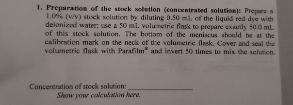 Solved 1. Preparation of the stock solution (concentrated | Chegg.com