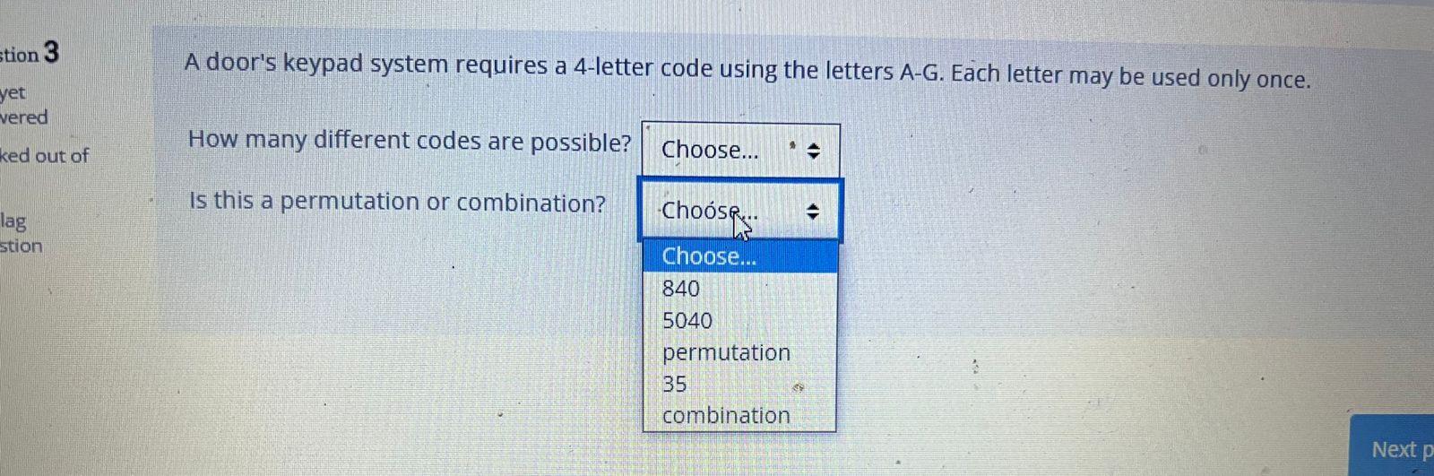Solved A door's keypad system requires a 4-letter code using | Chegg.com