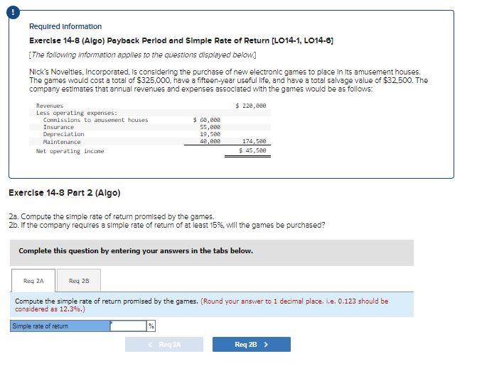 Solved Required information Exerclse 14-8 (Algo) Payback | Chegg.com Solved Required information Exerclse 14-8 (Algo) Payback | Chegg.com