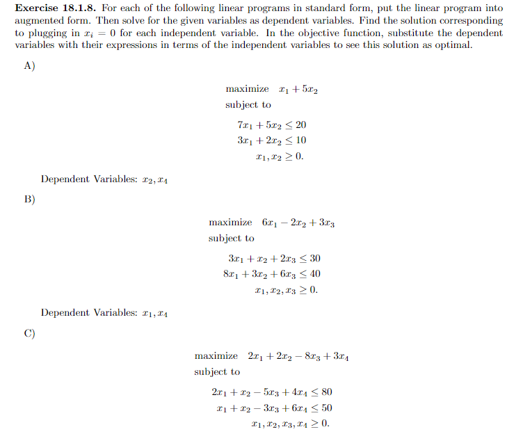 Solved Exercise 18.1.8. For each of the following linear | Chegg.com