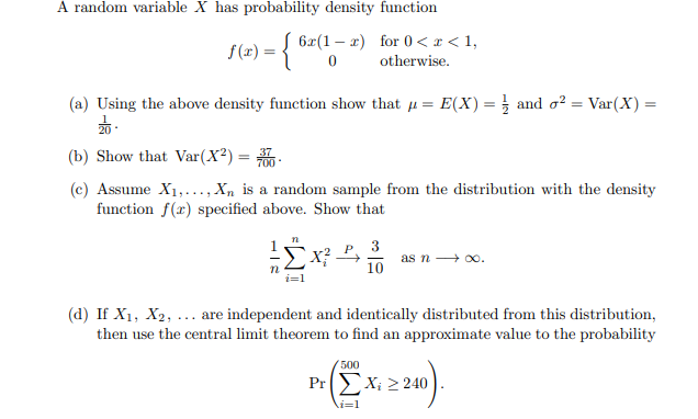 Solved A random variable X has probability density function | Chegg.com