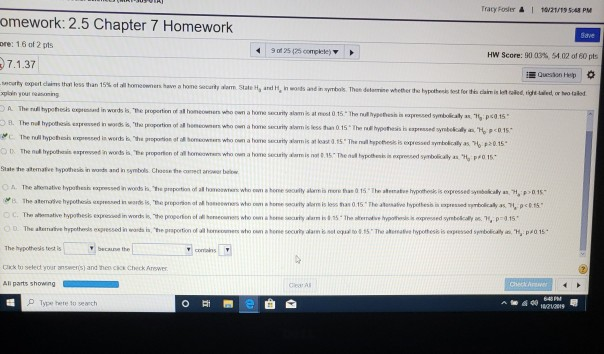 Solved Tracy Foster 6 1021/19:48 PM mework: 2.5 Chapter 7 | Chegg.com Solved Tracy Foster 6 1021/19:48 PM mework: 2.5 Chapter 7 | Chegg.com
