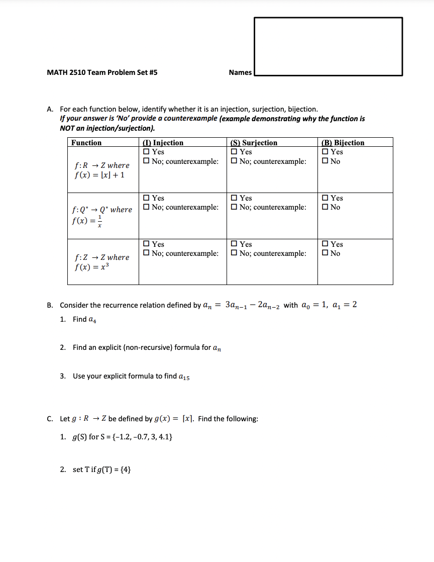 Solved A. For each function below, identify whether it is an | Chegg.com