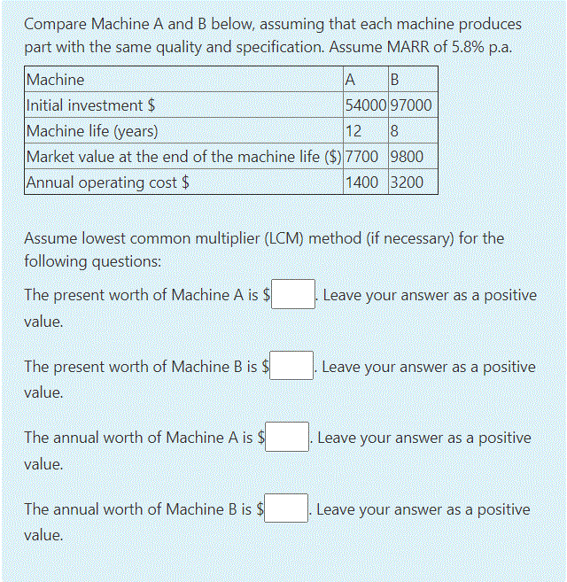 Solved Compare Machine A and B below, assuming that each | Chegg.com