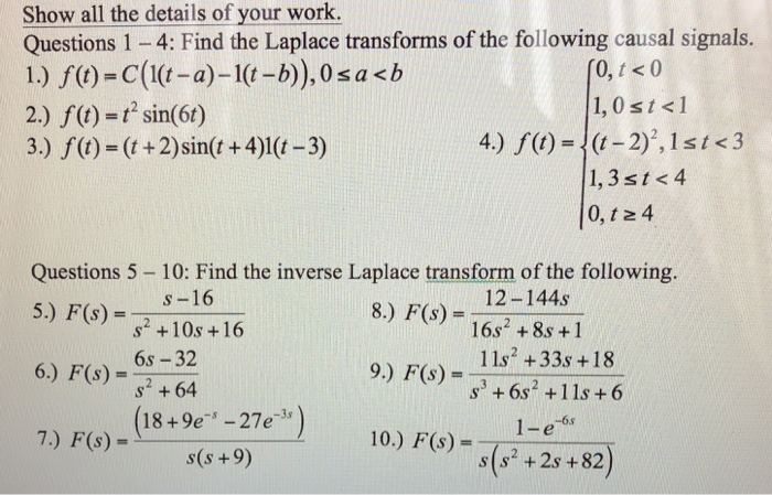 Solved For parts 1-4 find the Laplace transforms. For parts | Chegg.com
