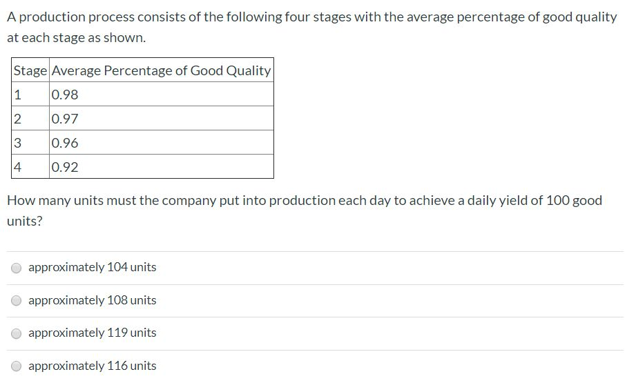 Solved A production process consists of the following four | Chegg.com