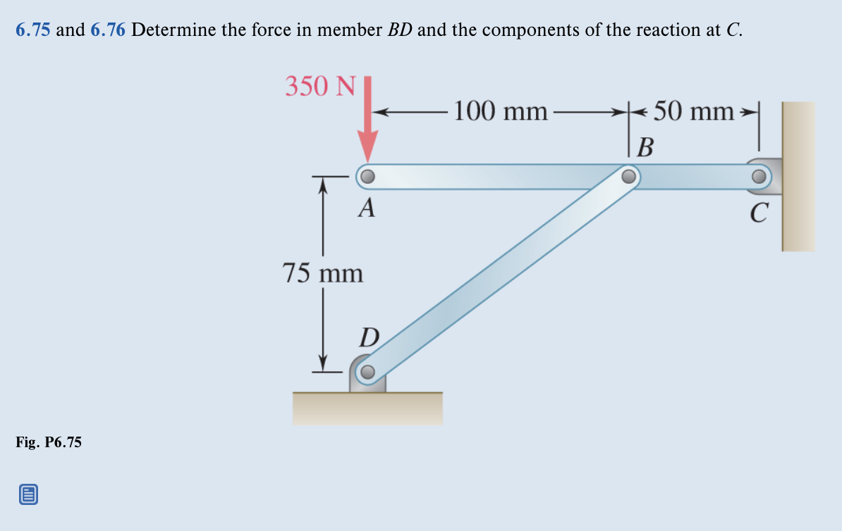 Solved 6 75 And 6 76 Determine The Force In Member Bd And