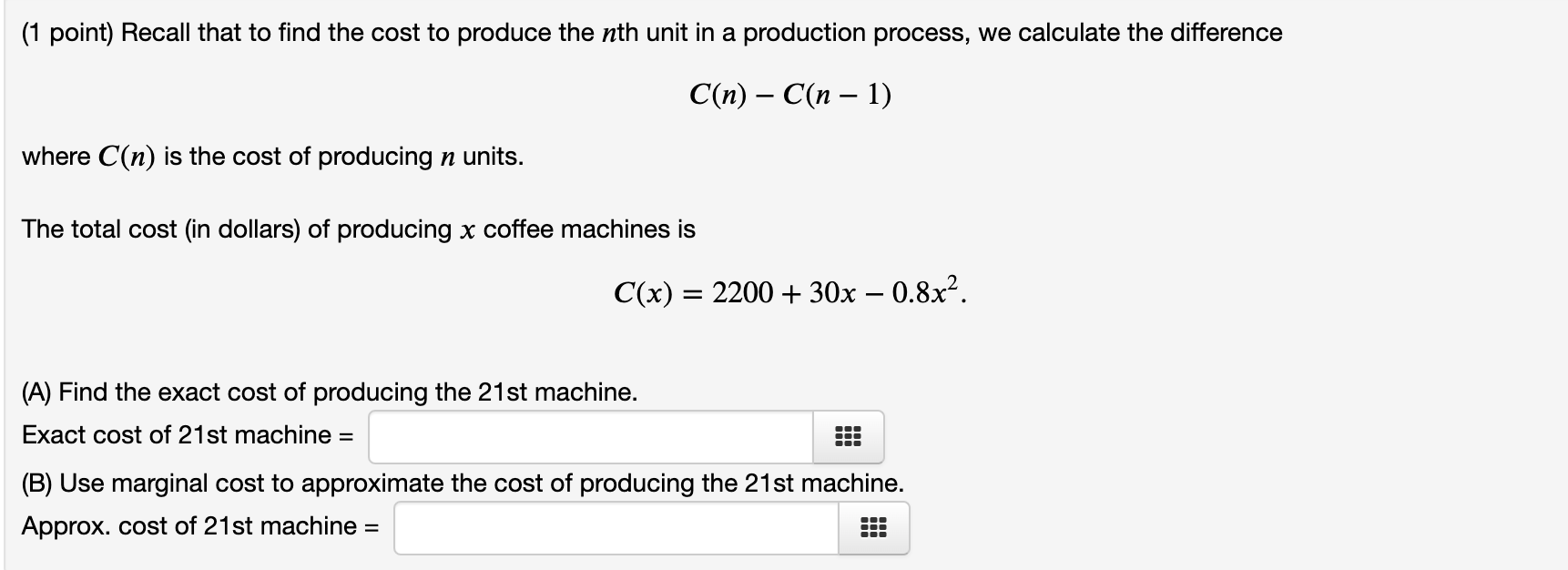 Solved C(n)−C(n−1) where C(n) is the cost of producing n | Chegg.com