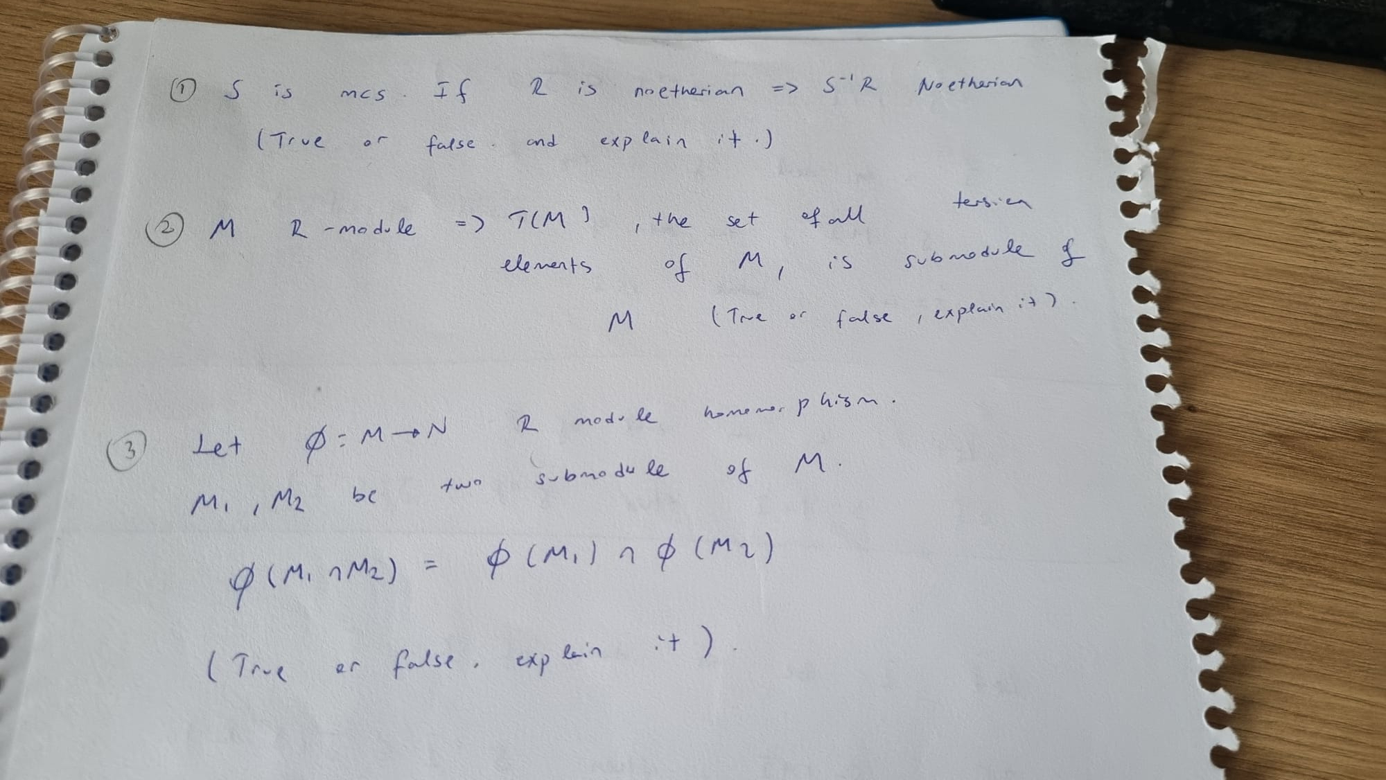 Solved (1) S is ﻿mas. If R is ﻿noetherian =>S-1R | Chegg.com