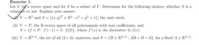 Solved Exercise 1 Let V bya vector space and let S be a | Chegg.com