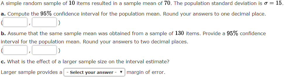 Solved A simple random sample of 10 items resulted in a | Chegg.com