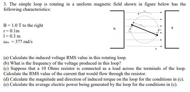 Solved 3. The simple loop is rotating in a uniform magnetic | Chegg.com