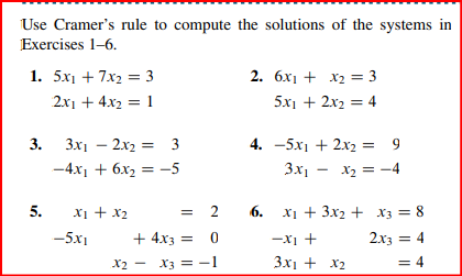 Solved Use Cramer's rule to compute the solutions of the | Chegg.com