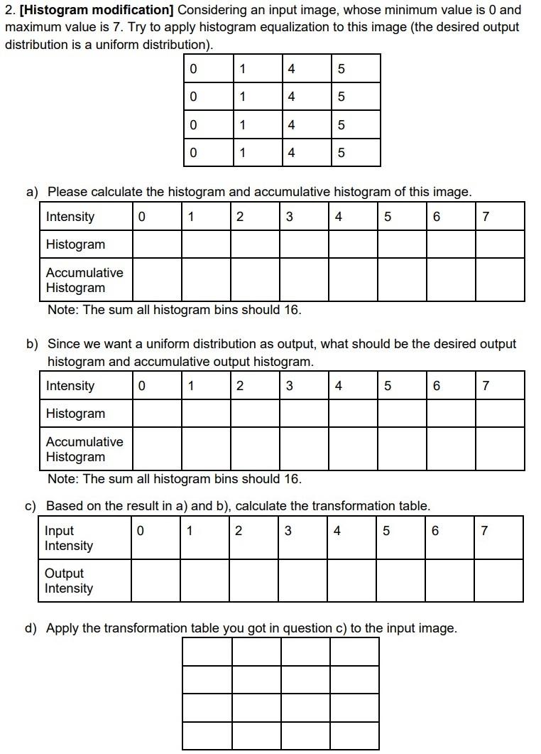 Solved 2. [Histogram modification] Considering an input | Chegg.com