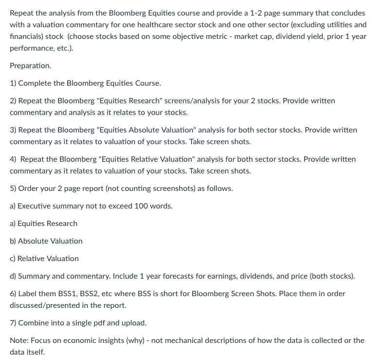 Solved Repeat the analysis from the Bloomberg Equities | Chegg.com