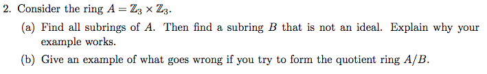 Solved 2. Consider the ring A Z x Z (a) Find all subrings of | Chegg.com