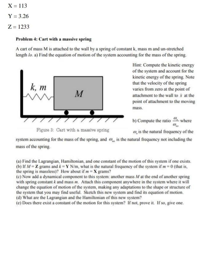 Solved X = 113 Y = 3.26 Z= 1233 Problem 4: Cart with a | Chegg.com